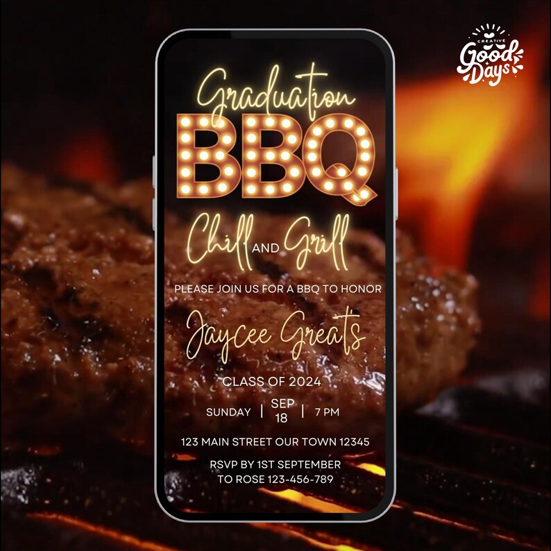 Graduation BBQ Party Invitation, Barbecue Invite, High School ...