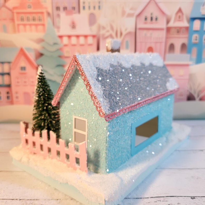 Little Glitter House, Swoop Roof Charm Putz Style Snowy Christmas ...