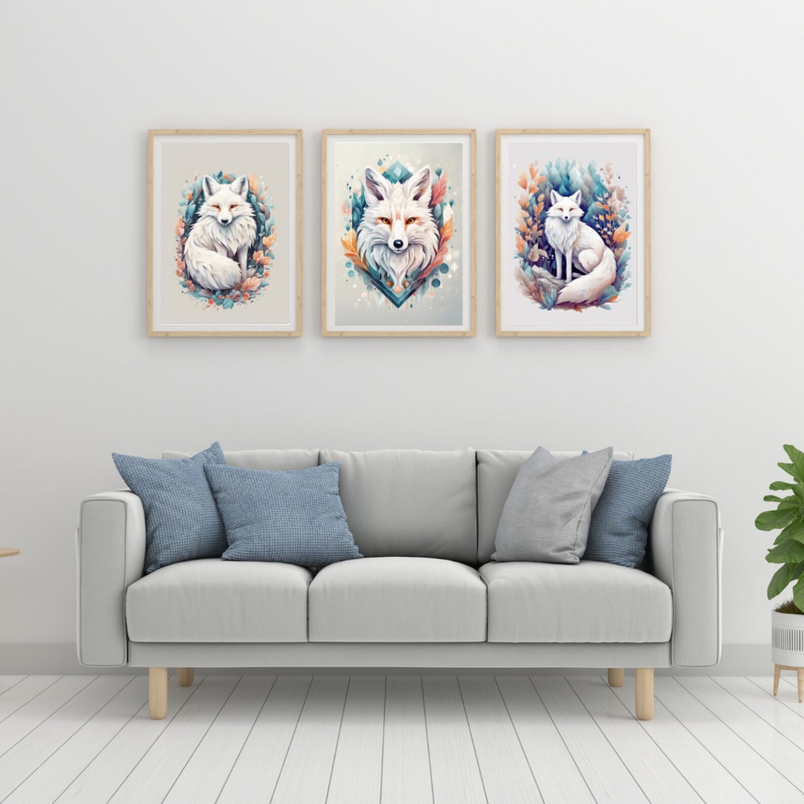 White Fox Trio Watercolor Art Prints - Set of 3 Digital Downloads - Etsy