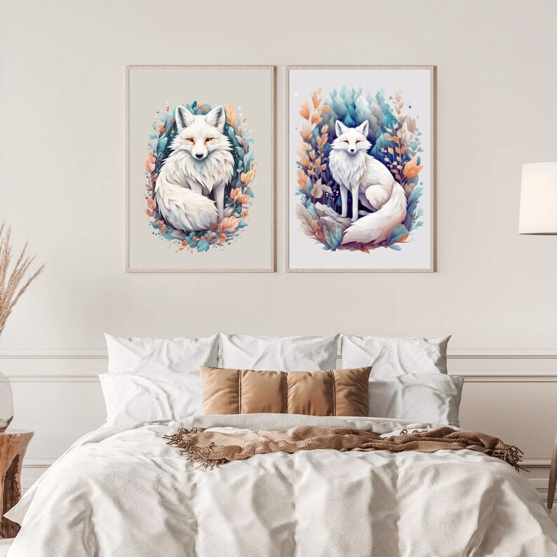 White Fox Trio Watercolor Art Prints - Set of 3 Digital Downloads - Etsy