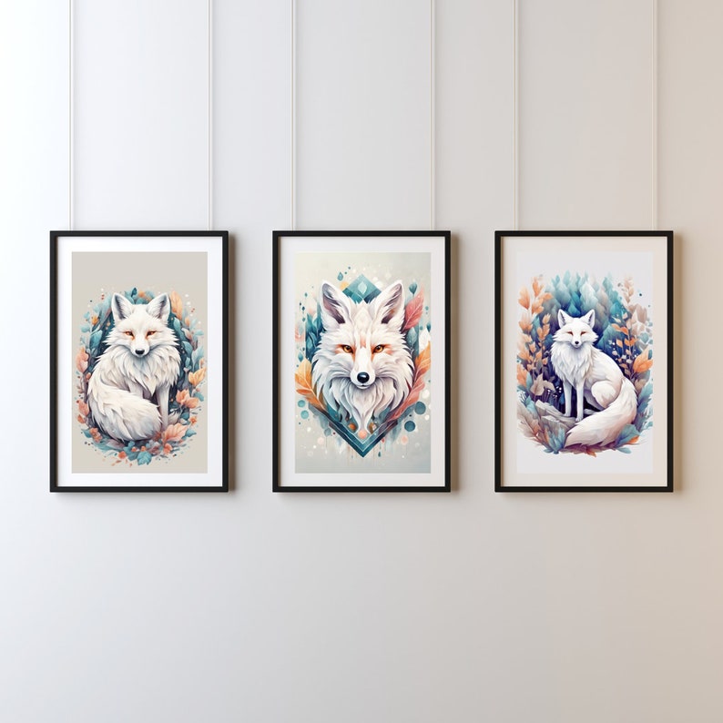 White Fox Trio Watercolor Art Prints - Set of 3 Digital Downloads - Etsy
