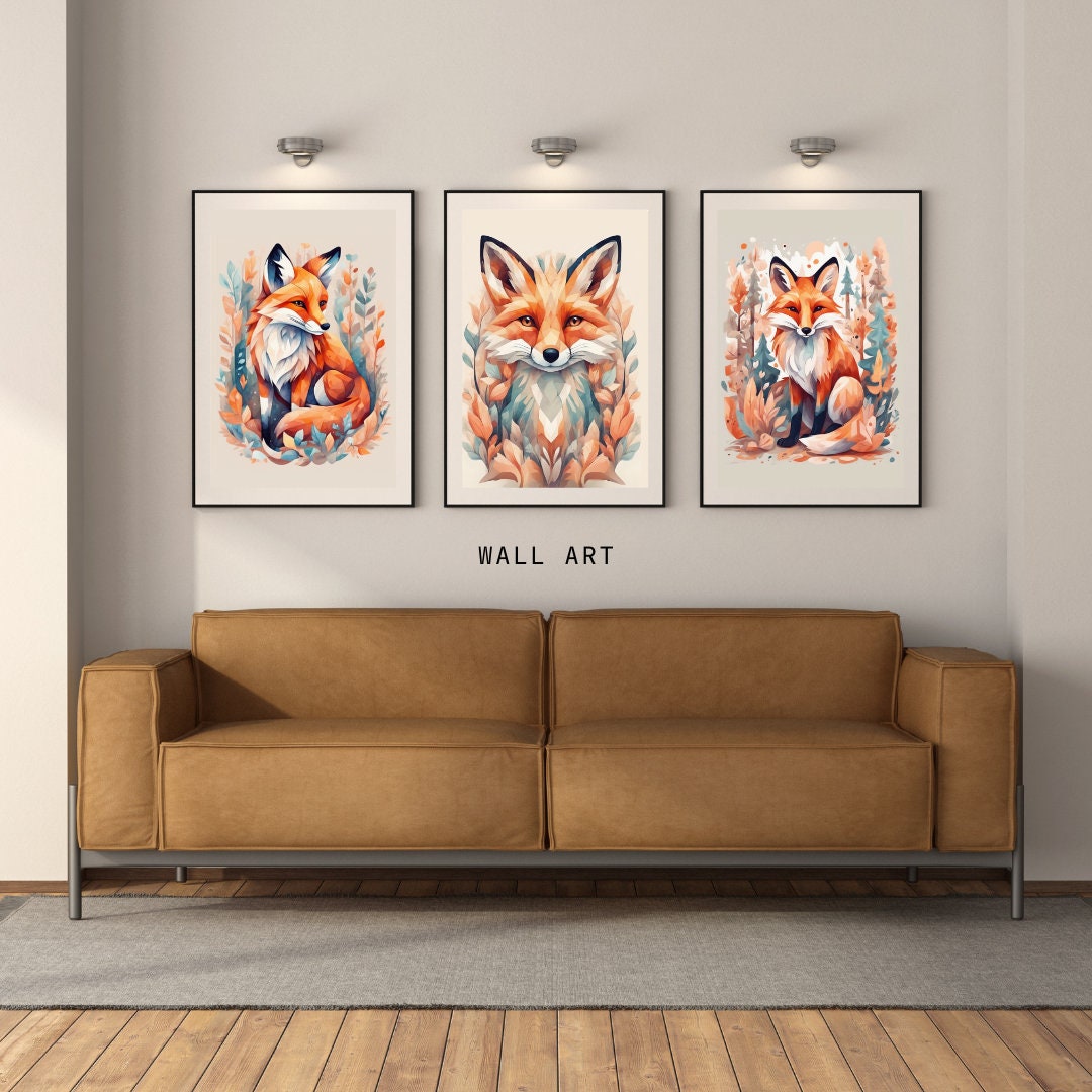 Fox Trio Wall Art Set - Instant Download Watercolor Prints - Etsy