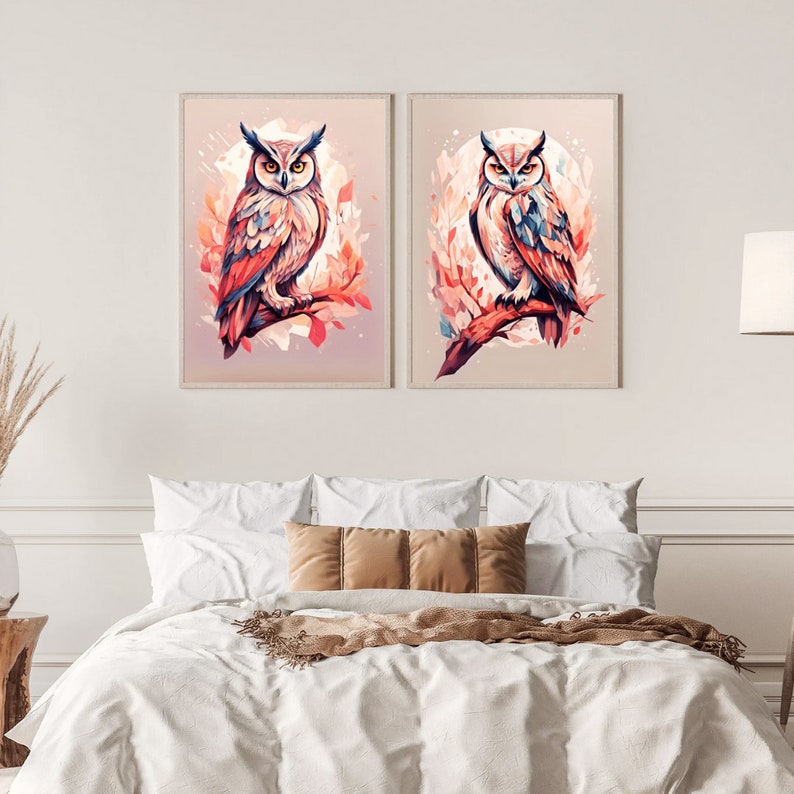 Owl Lover's Delight: 3-piece Wall Art Set With Owl Motif L Red - Etsy