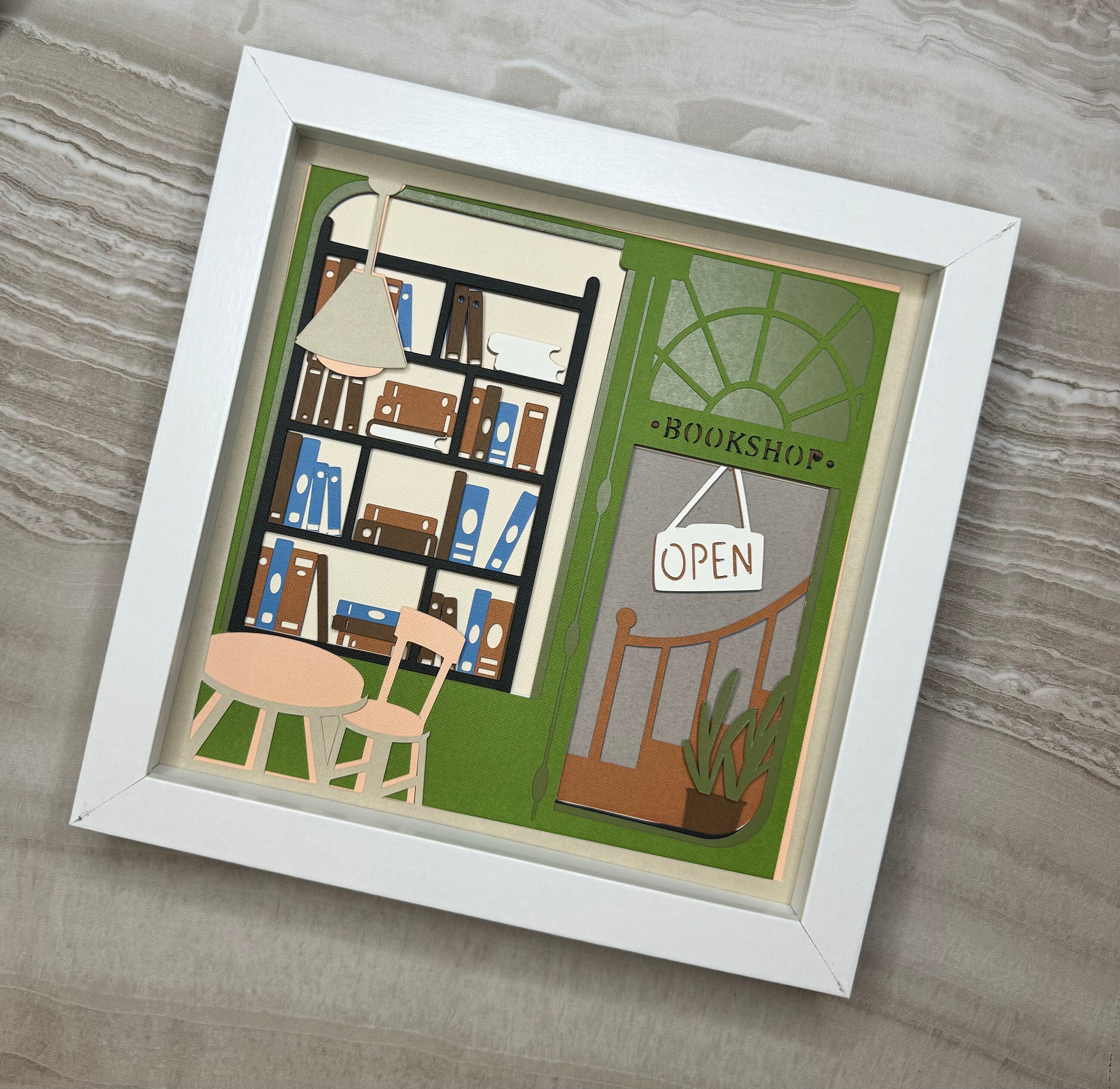 3d Shadow Box Bookstore 8x8 Shadow Box With Frame Layered Paper Art ...