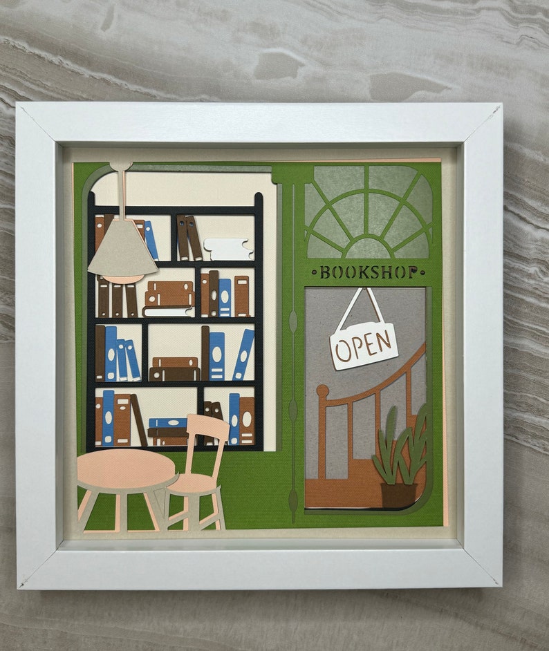 3d Shadow Box Bookstore 8x8 Shadow Box With Frame Layered Paper Art ...