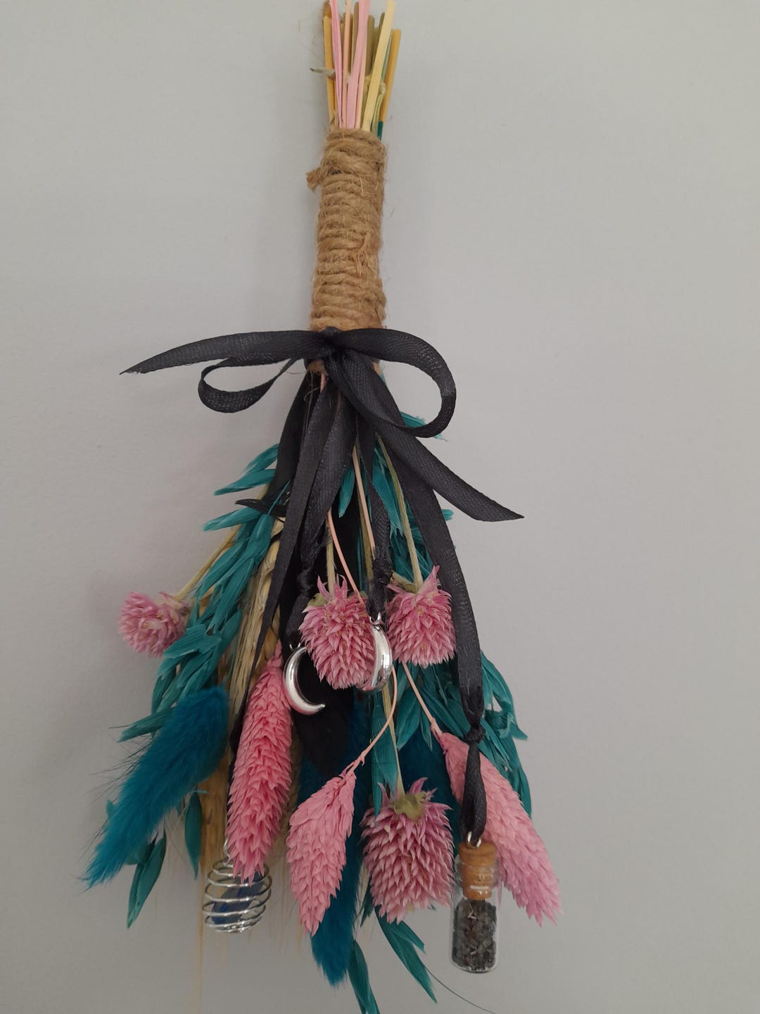 Witches Broom With Black Salt Vial & Lapis Lazuli Crystal 24cm ...