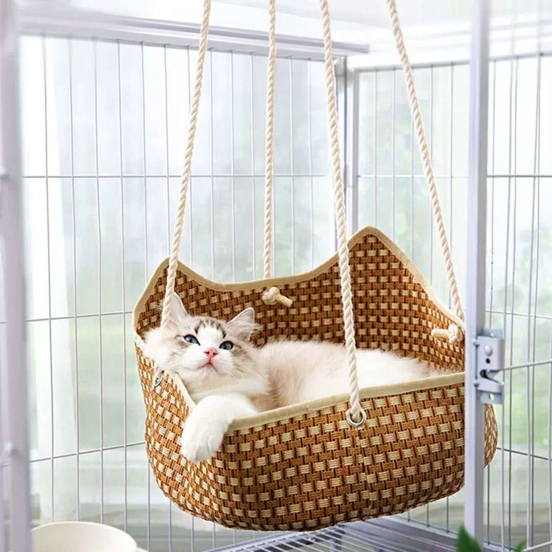 Cat Hammock, Cat Summer Rattan Mat Hanging Basket, Cat Swing, Outdoor ...