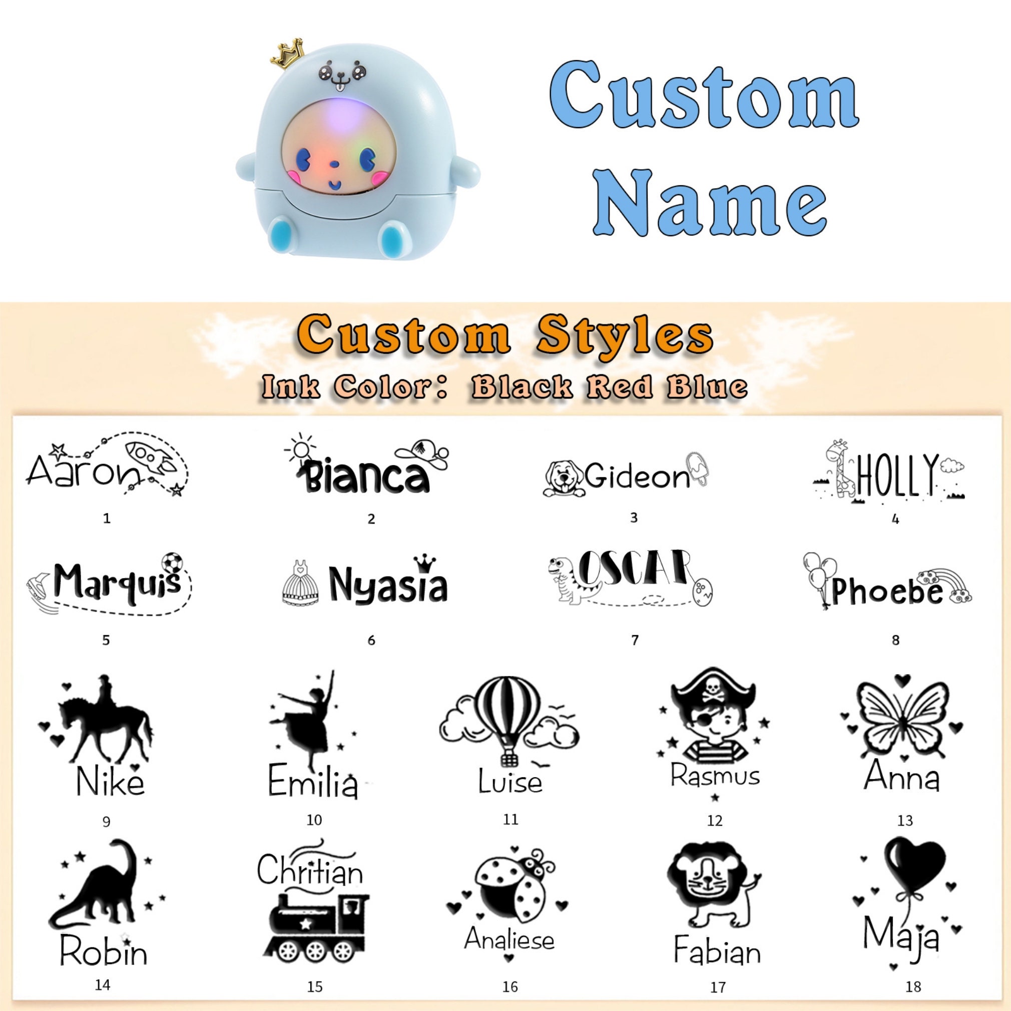 Personalized Clothing Label Stamps Custom Name Stamps Cartoon Child ...