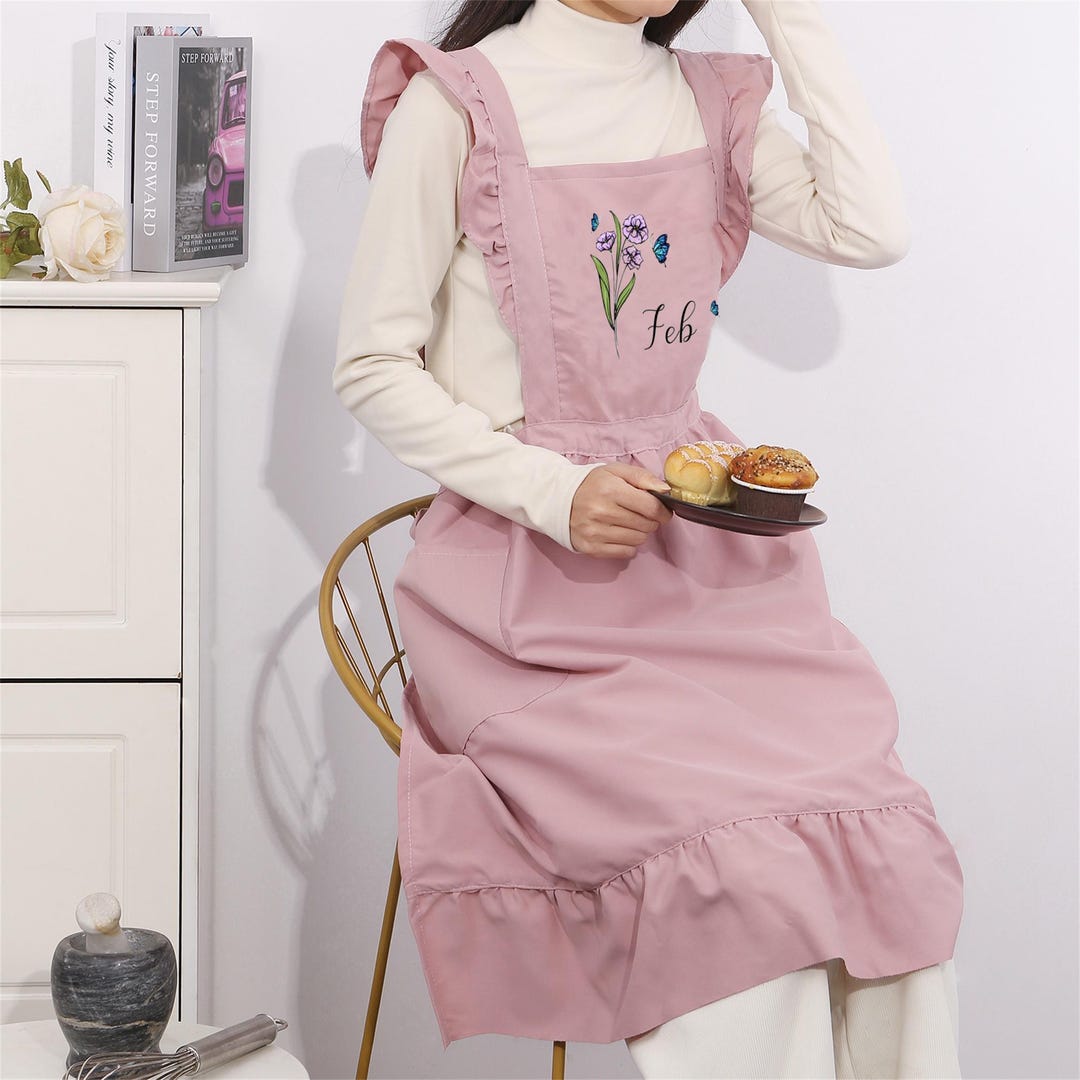 Custom Birthday Flower Apron for Her,ladies Cotton Apron With Name ...