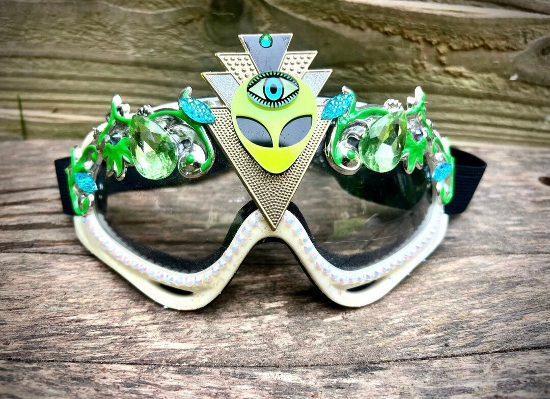 White and Lime Green Alien Space Goggles - Etsy