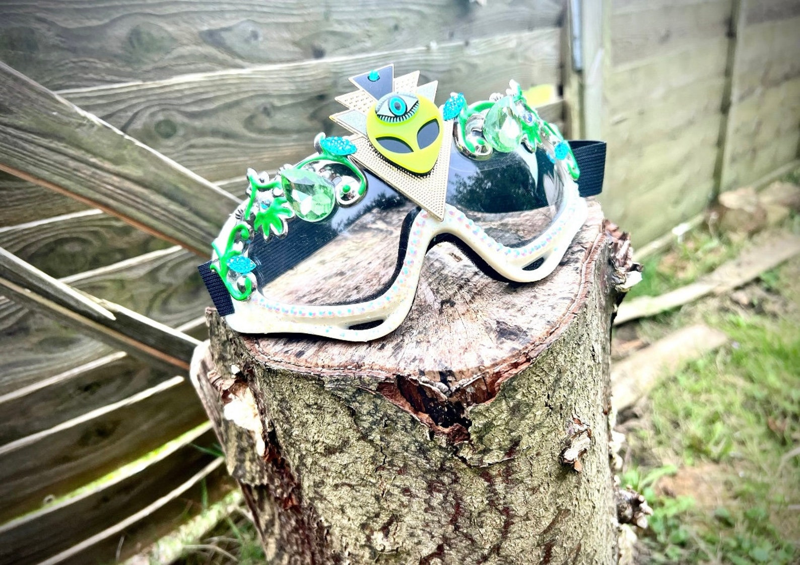 White and Lime Green Alien Space Goggles - Etsy