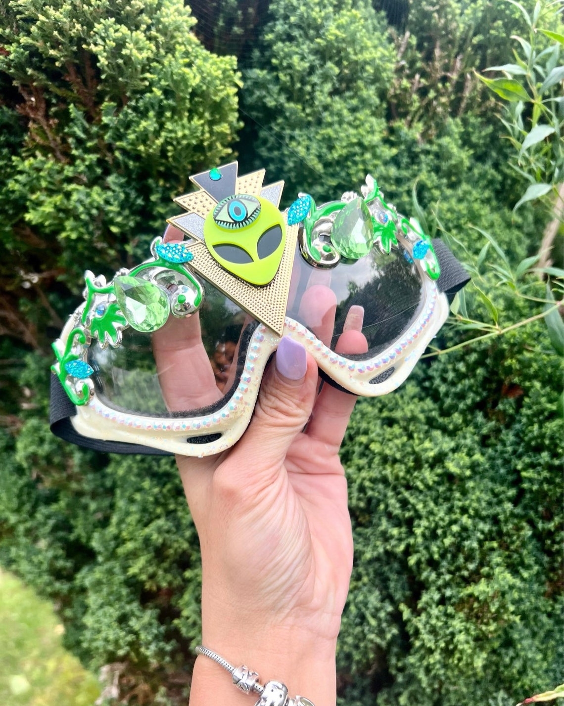 White and Lime Green Alien Space Goggles - Etsy