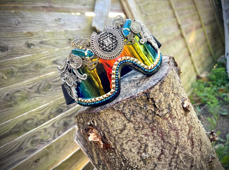 Funky Vintage Style Festival Goggles RAINBOW LENSES Jewels Sparkle ...