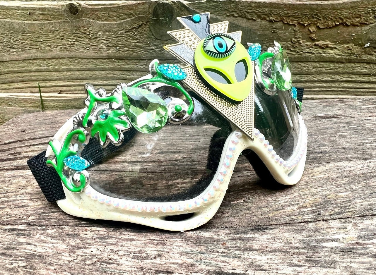 White and Lime Green Alien Space Goggles - Etsy