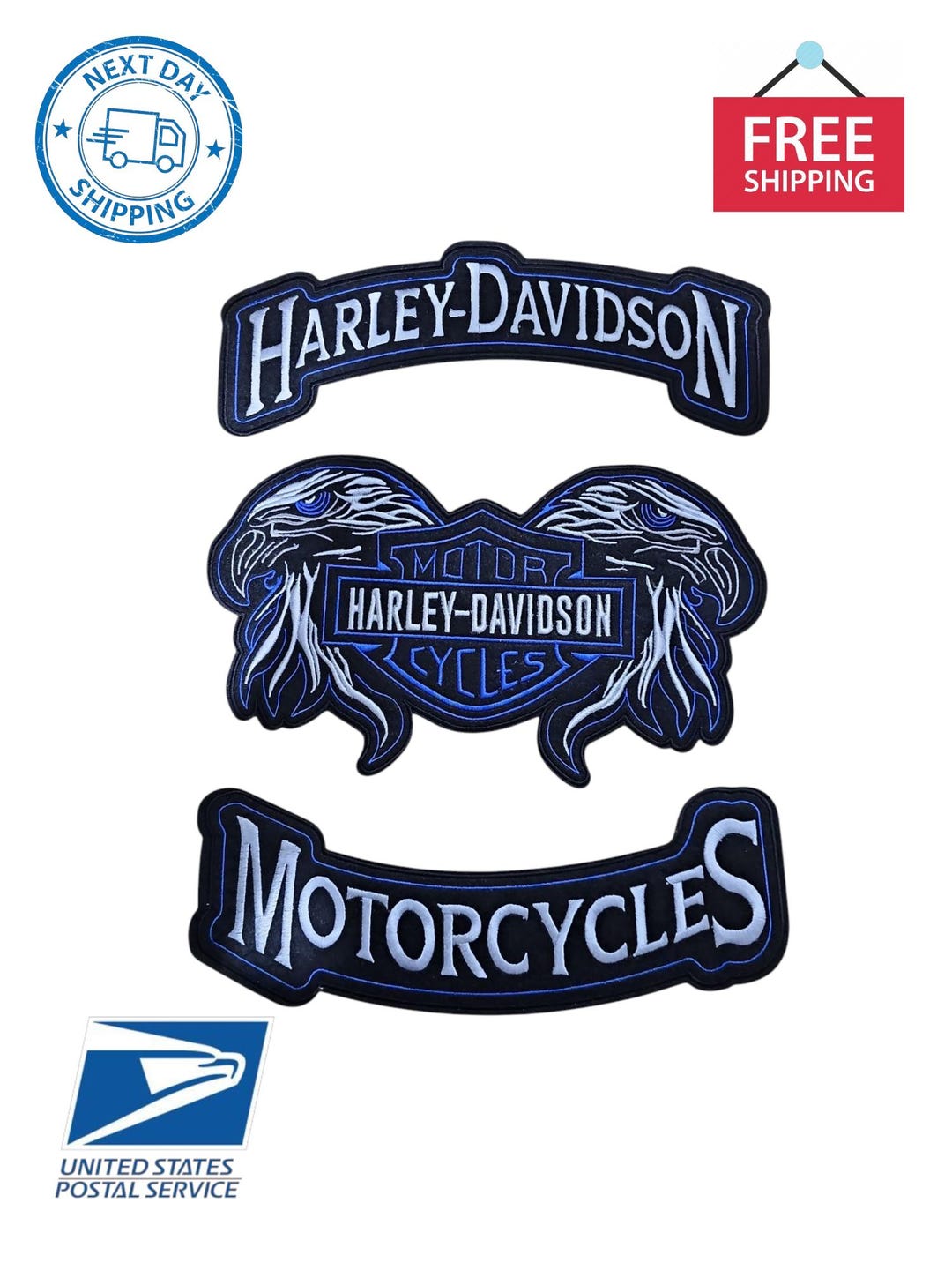 Harley Davidson Blue Double Eagle Embroidery Patch Top Bottom Rockers ...