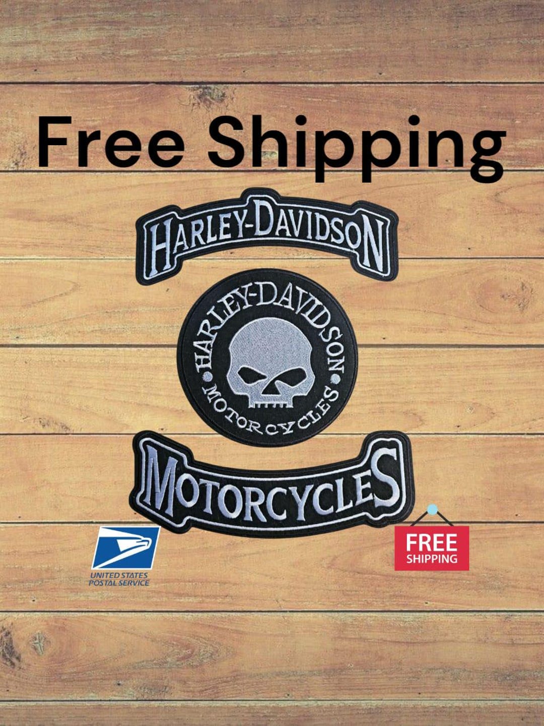 Harley Davidson G William Skull and Top Bottom Rockers Patch Set Black ...