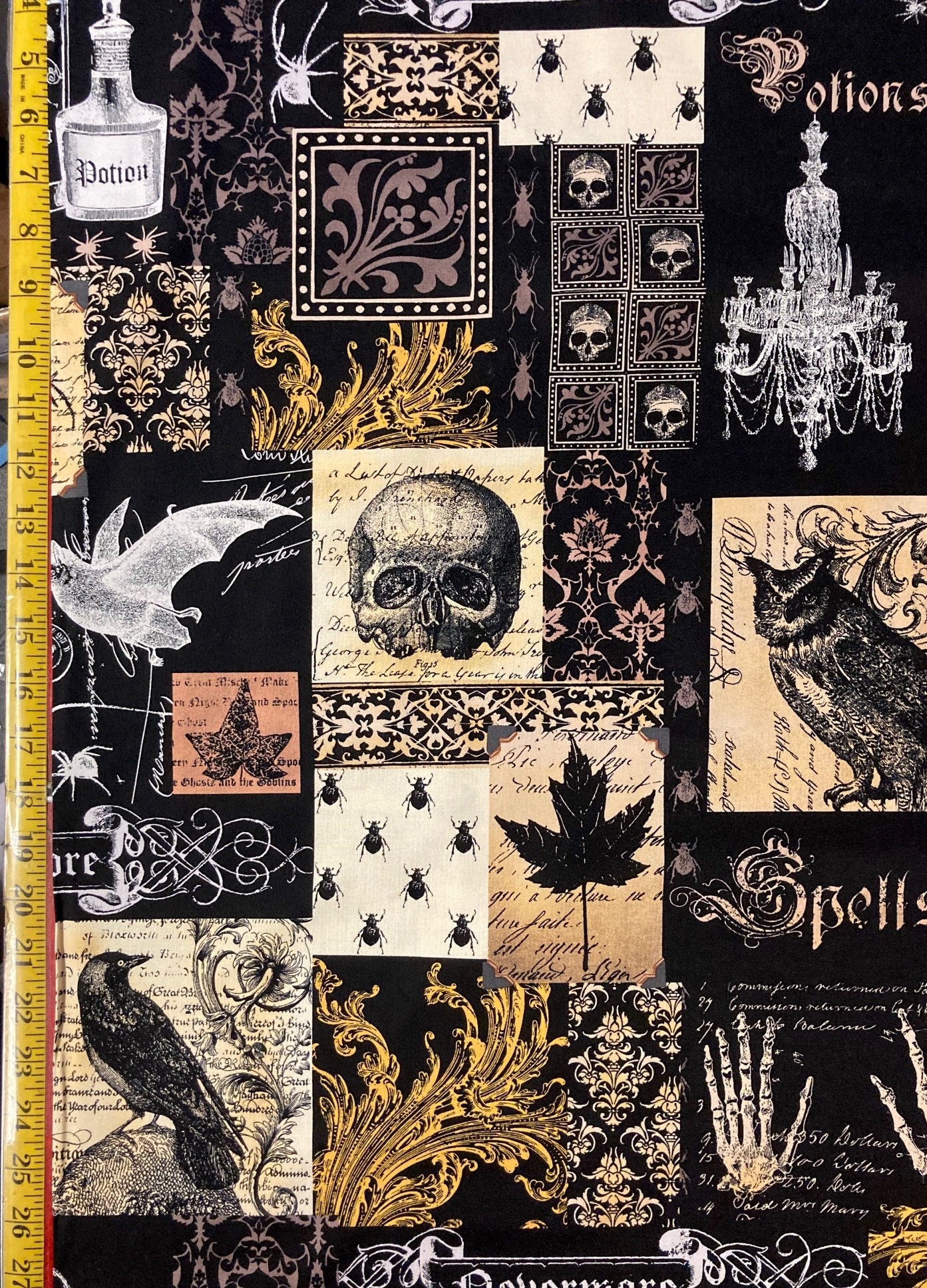 NEVERMORE COLLAGE - Edgar Allen Poe - Michael Miller Fabric - Raven ...