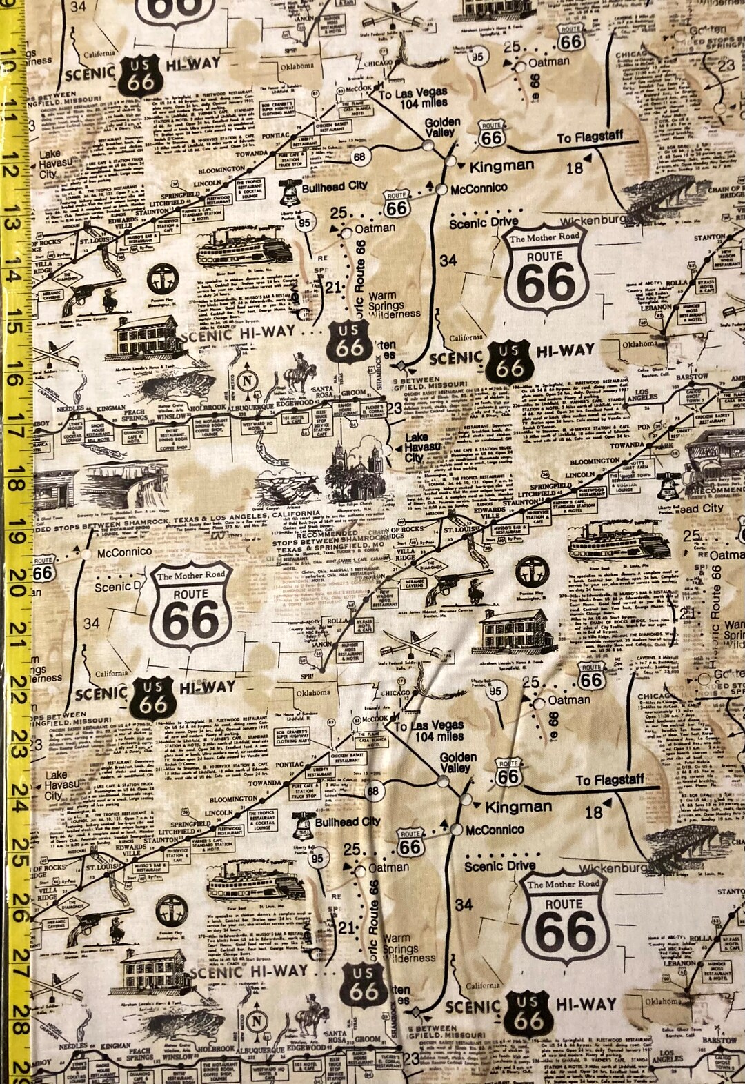 Route 66 Tea - Timeless Treasures Fabric Desert Travel Southwest ( Yard ...