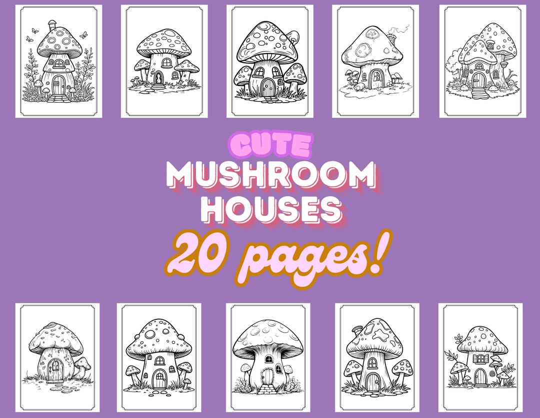 20 Cute Mushroom House Coloring Pages, Digital Download, Printable ...