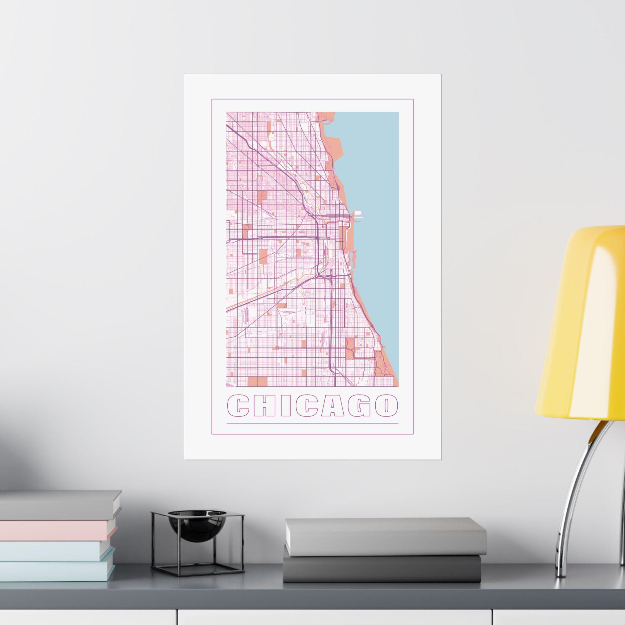 Chicago City Map Poster Modern Minimalist Urban Decor - Etsy