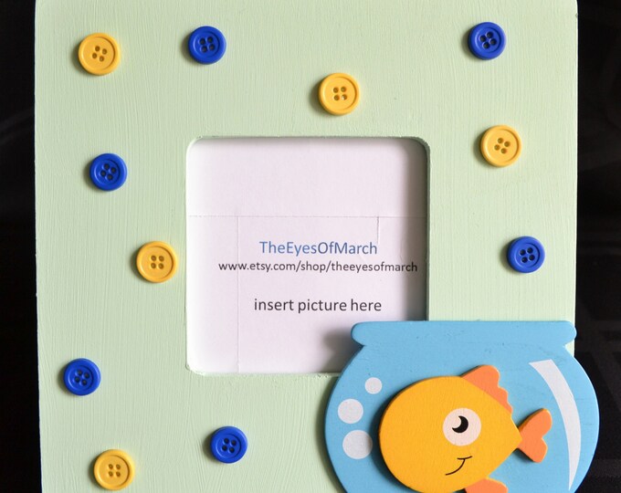 Fish Button Picture Frame Baby Shower Gold Fish Fish Bowl - Etsy