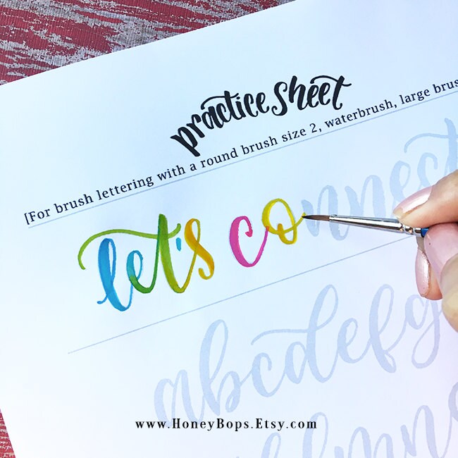 Watercolor Brush Lettering Worksheets Lower-case Alphabet + Practice ...