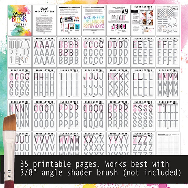 Block Letters Printable PDF - 35 Pages - Angle Shader Brush Technique ...