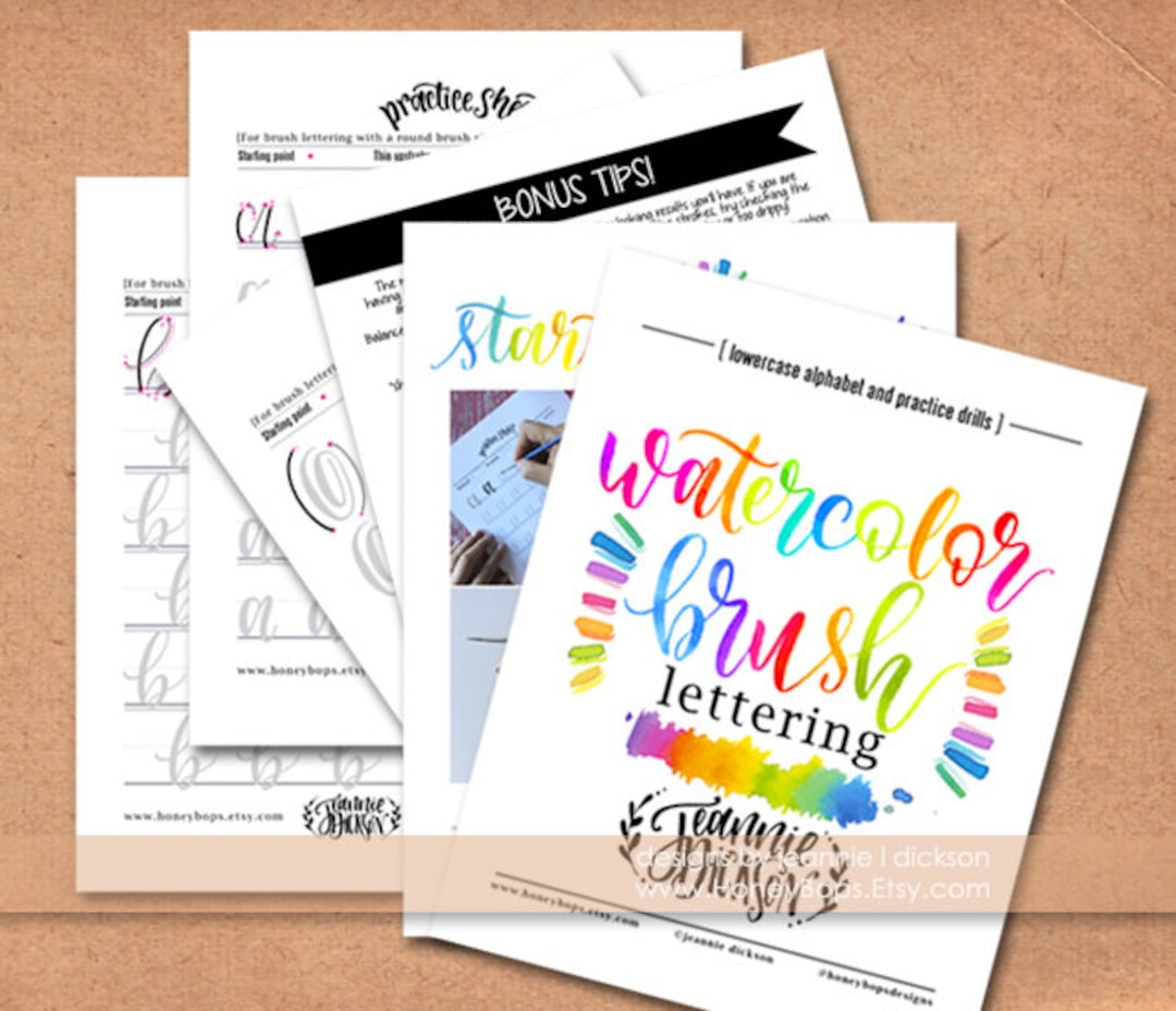 Watercolor Brush Lettering Worksheets Lower-case Alphabet + Practice ...