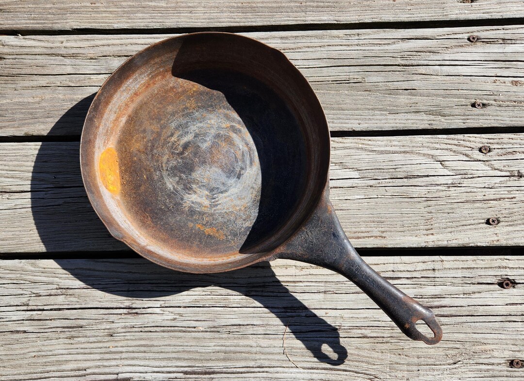 Vintage Metal Steel Skillet Cold Handle Never Break Cowboy Campfire ...