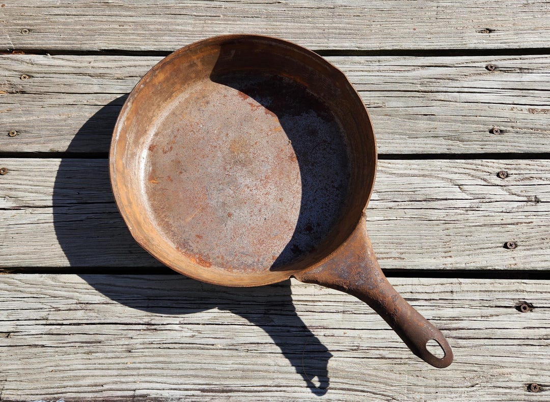 Vintage Metal Steel Skillet Cold Handle Never Break Cowboy Campfire ...