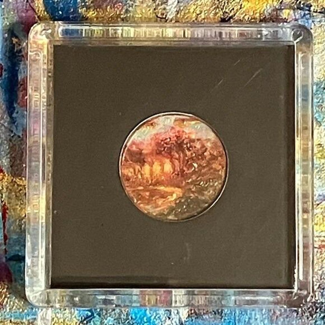 Original Oil Painting Sunset Landscape Penny Art Miniature Collect ...
