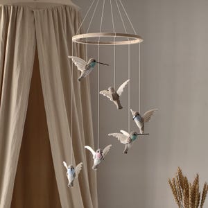Hummingbird Mobile, Nursery Mobile Birds, Needle Knit Hummingbirds Crib ...