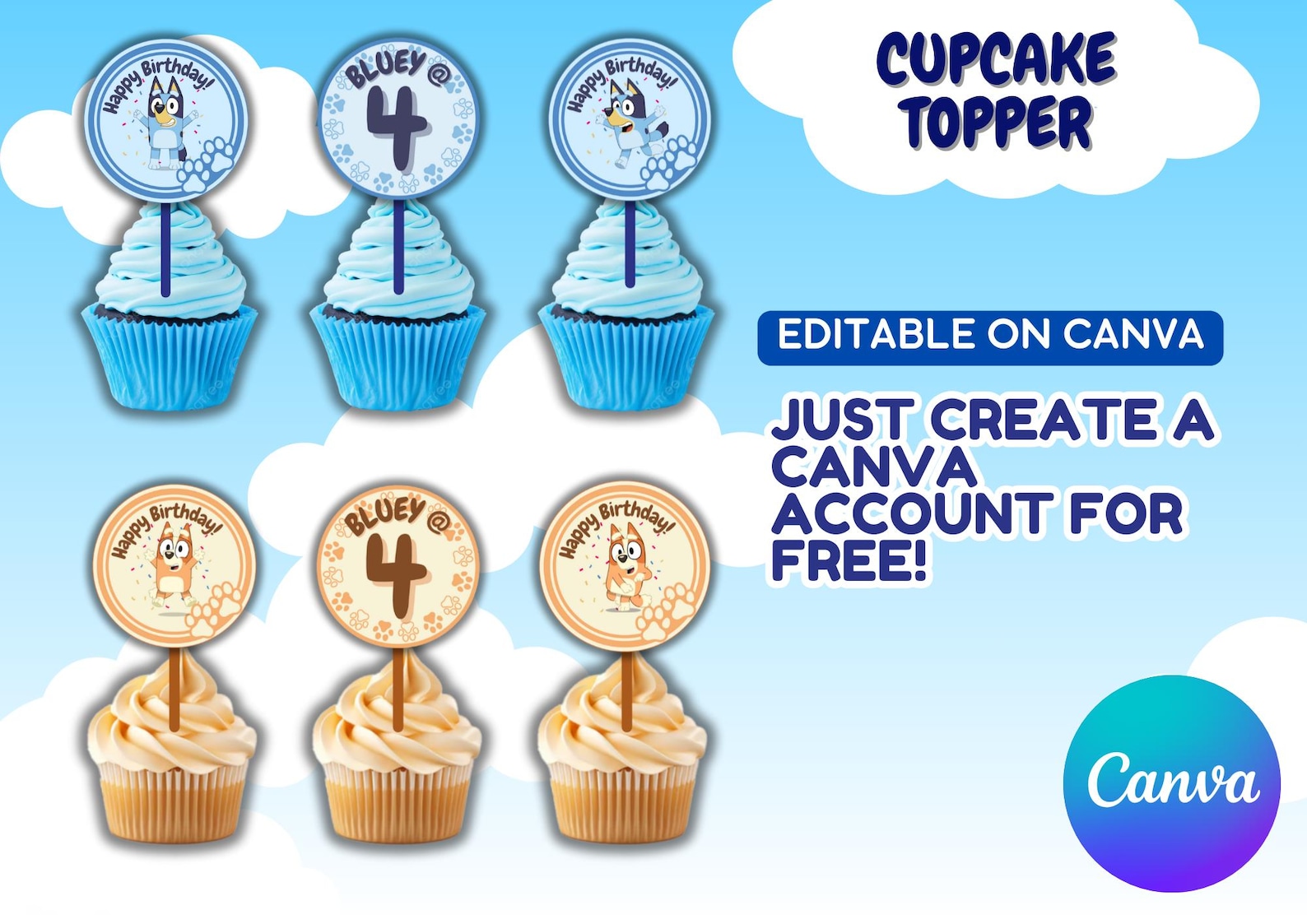 Bluey Themed Birthday Party Bundle - Editable Canva Template - Etsy