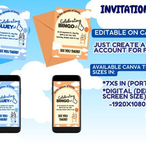 Bluey Themed Birthday Party Bundle - Editable Canva Template - Etsy