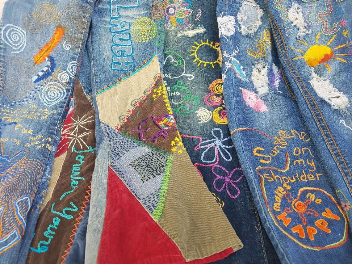 Custom Boho Embroidered Jeans, Made to Order - Etsy