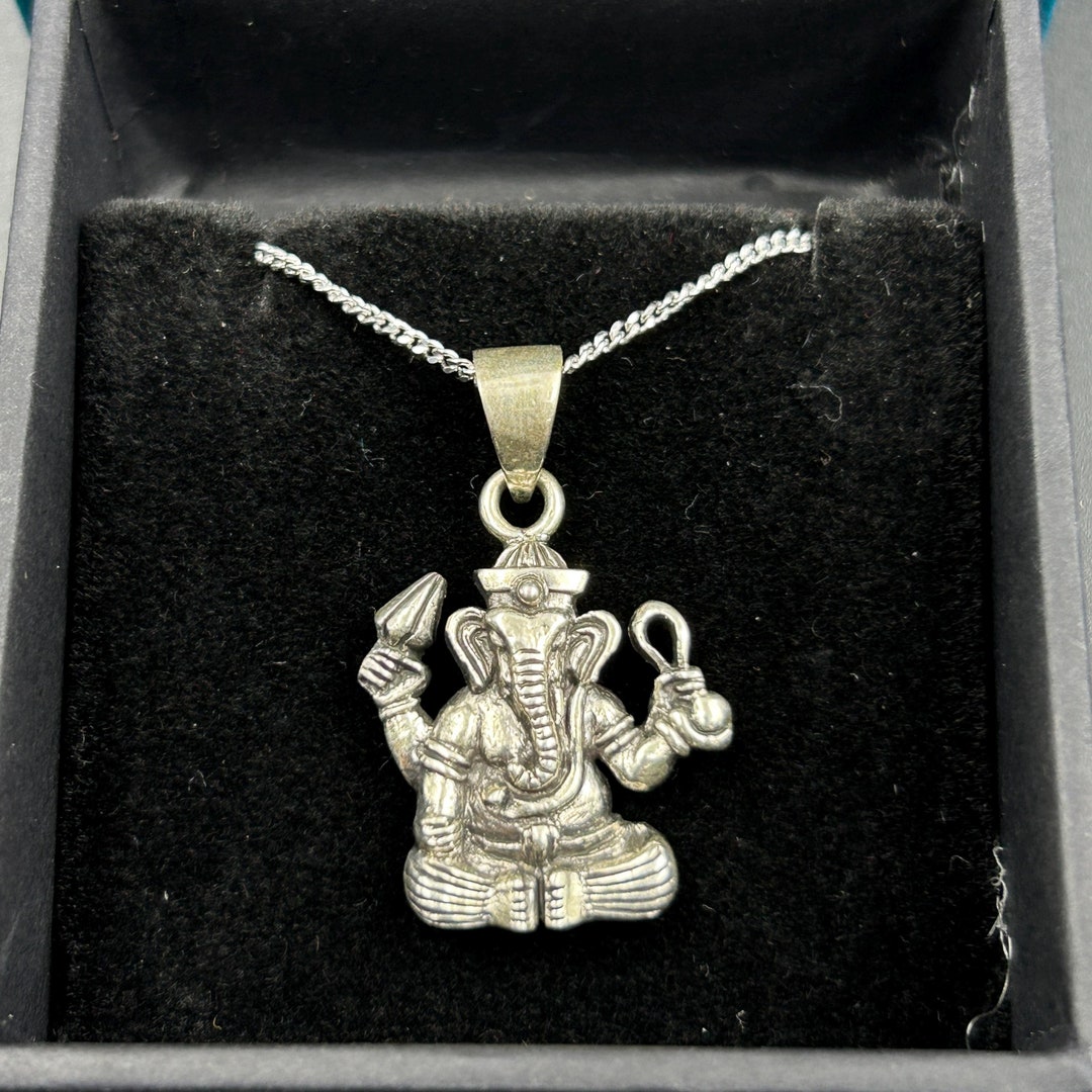 Lord Ganesh Ganpati Hindu God Pendant 14K White Gold Finish Handmade ...