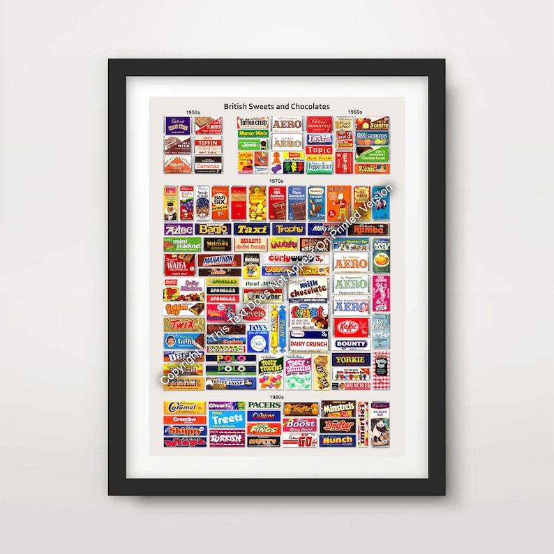 British Sweets Chocolates Chart Art Print Wall Poster Retro Food ...