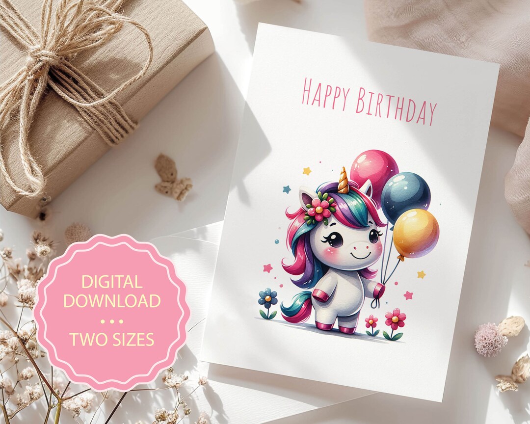 Unicorn Birthday Card Girl Birthday Card Unicorn Greeting Card Fun ...