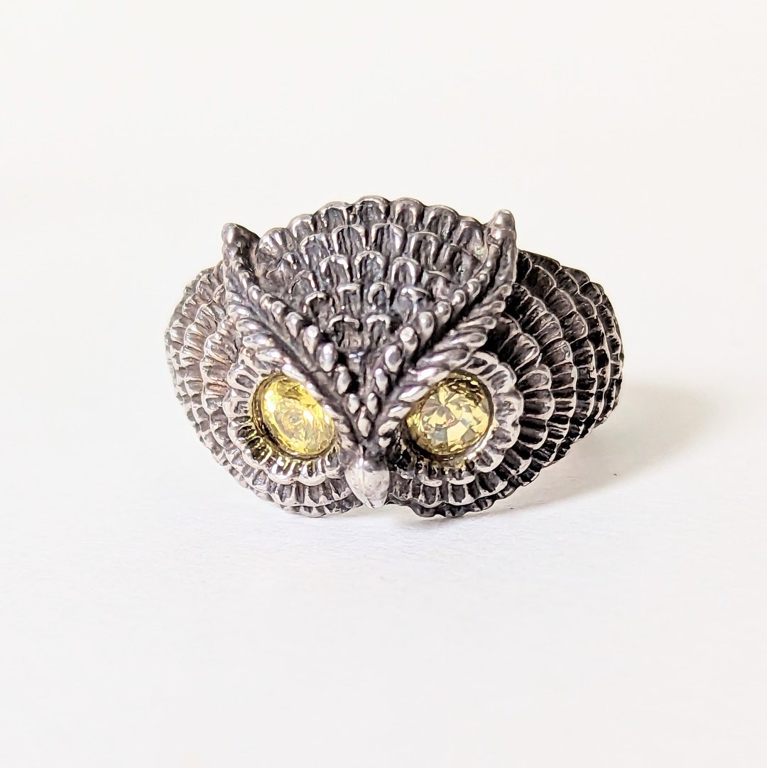 Vintage Sterling Ring Figural Owl With Citrine Eyes Size 9 - Etsy