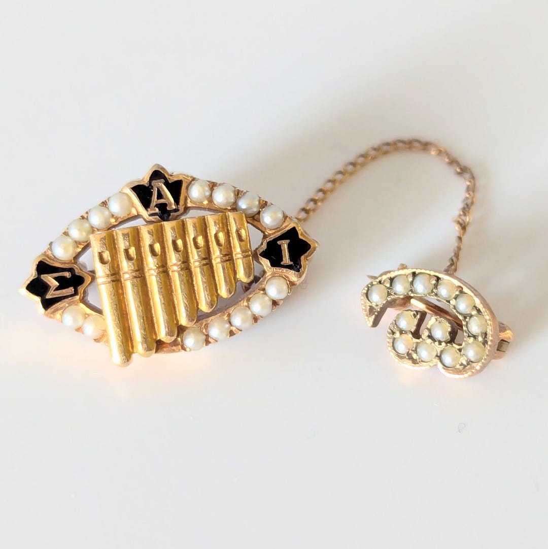 Vintage 10K Yellow Gold Sigma Alpha Iota ΣΑΙ Pin With Seed Pearls and ...
