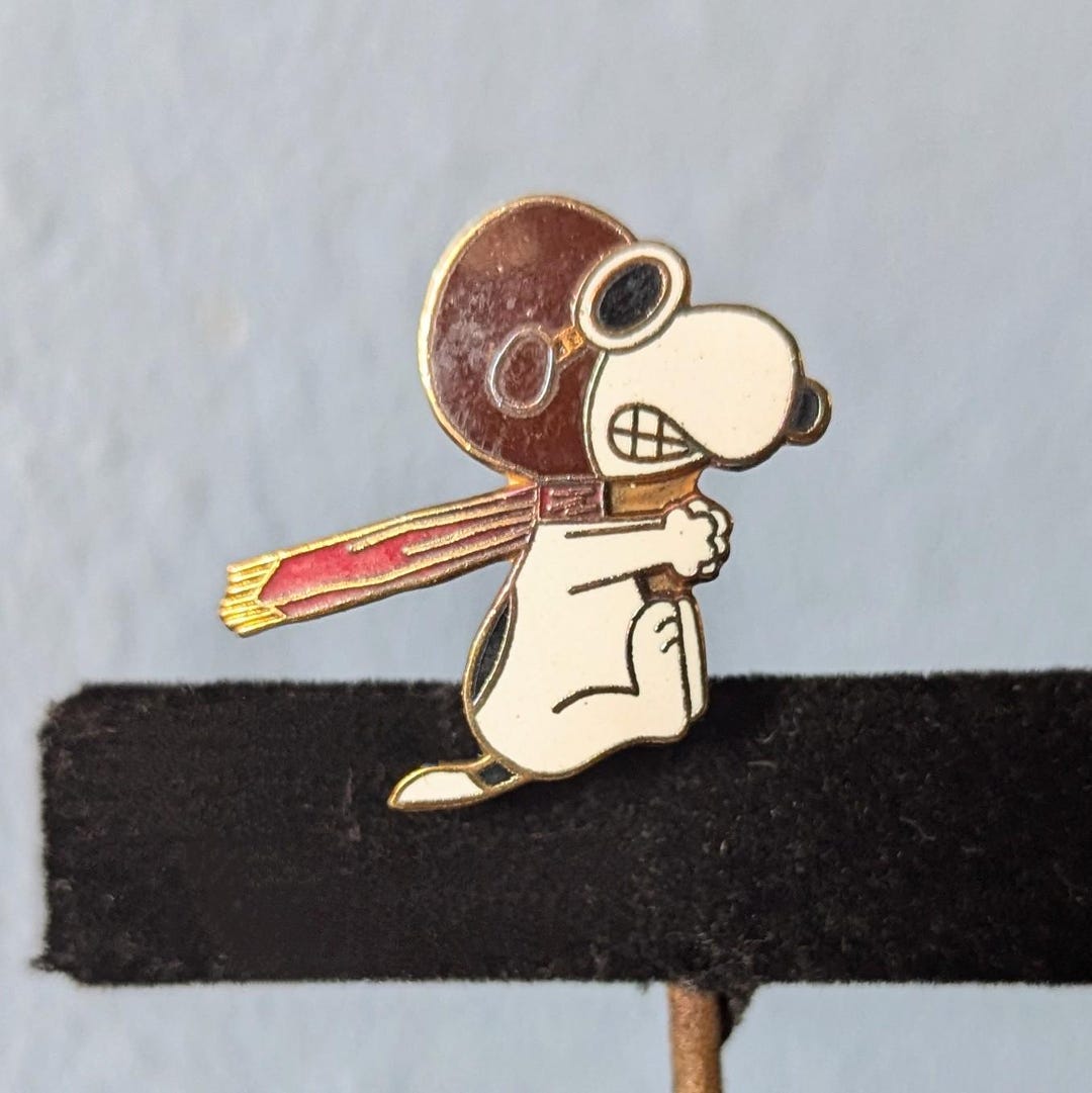 Vintage 70s PEANUTS Snoopy as Red Baron Enamel on Metal Brooch Pin ...
