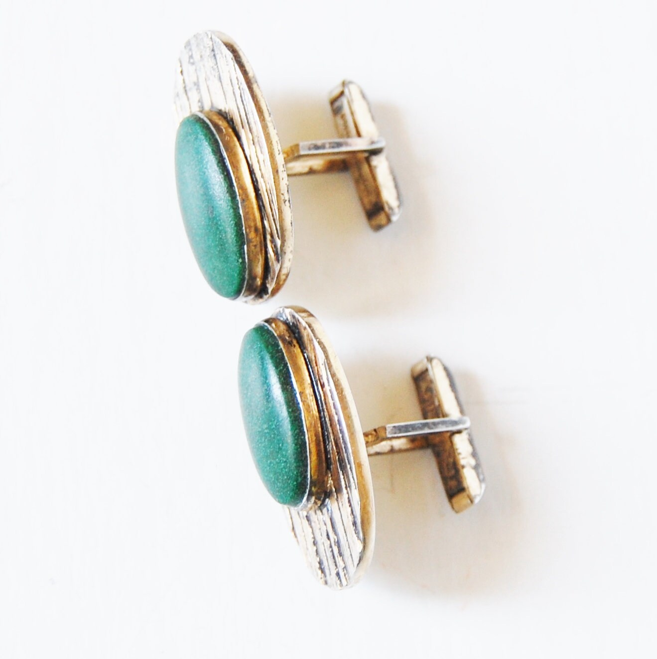 Vintage Sterling Silver Cufflinks Green Oval Stone PAT 2472958 ...