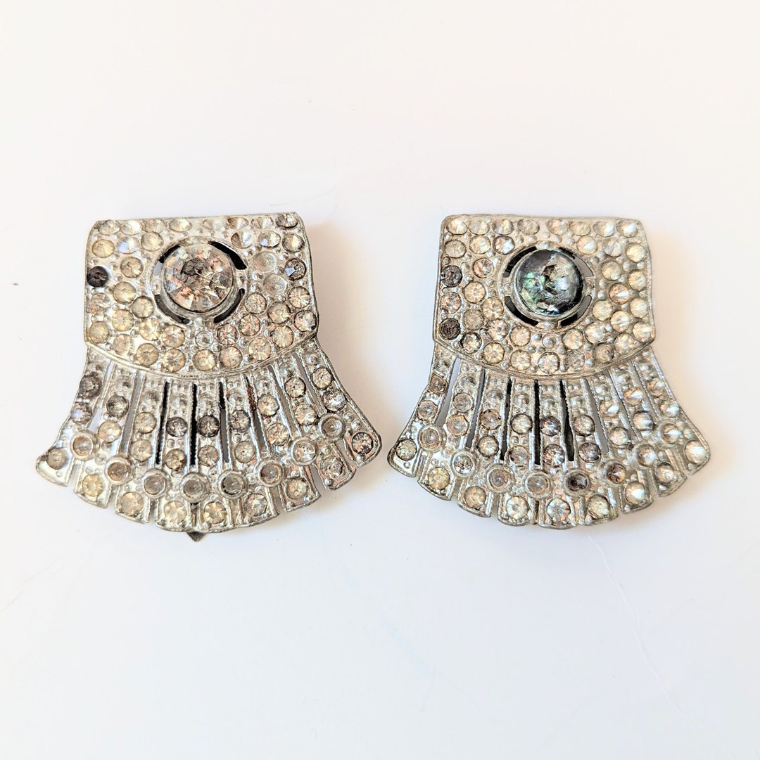 Vintage 1930s Dress Clips Art Deco Rhinestone Pot Metal Set - Etsy