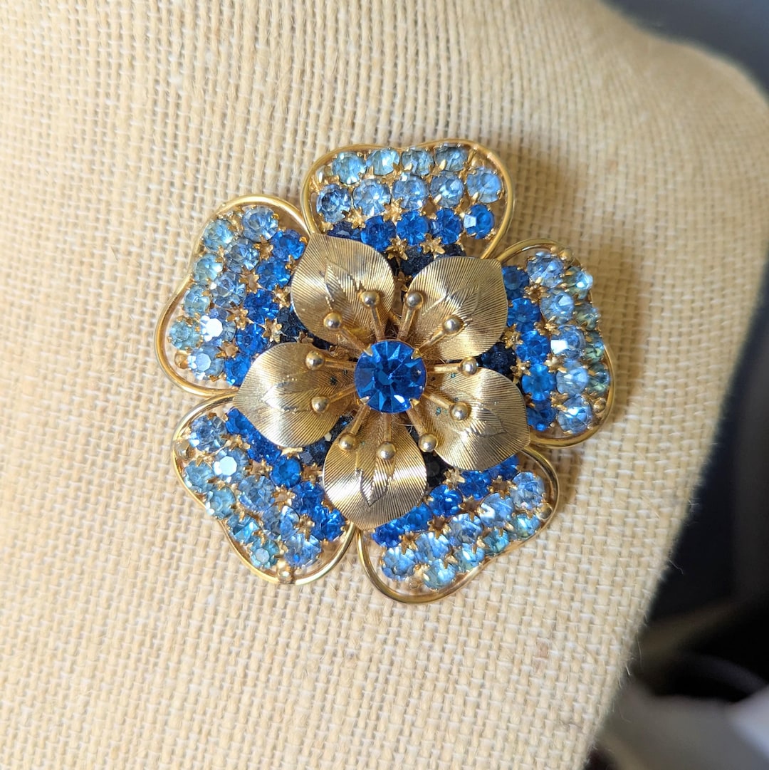 Vintage Napier Faux Sapphire Flower Pin Blue Rhinestone Brooch 1950s - Etsy