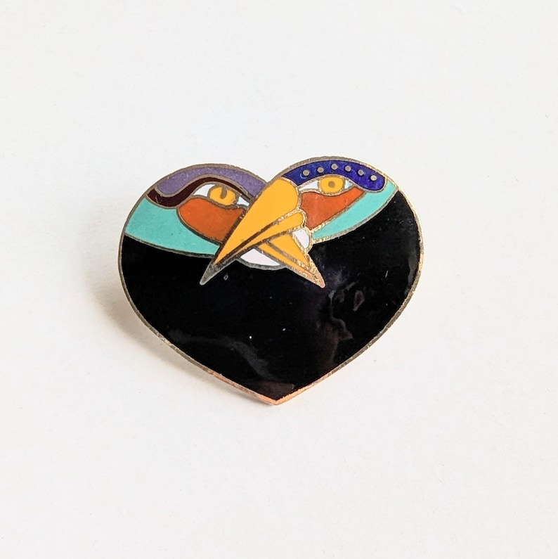 Vintage Laurel Burch Bird Heart 1980s Enamel Brooch - Etsy
