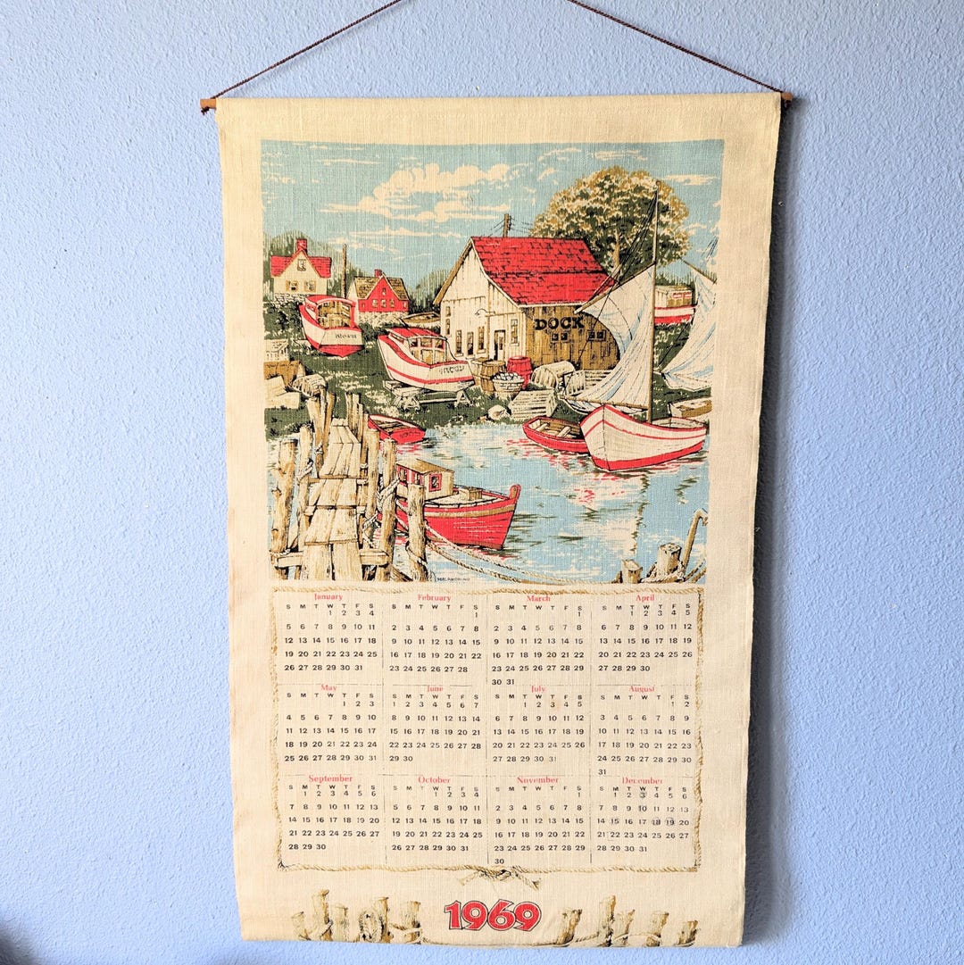 Vintage 1969 Boat Dock Kitchen Linen Calendar Hand Towel - Etsy
