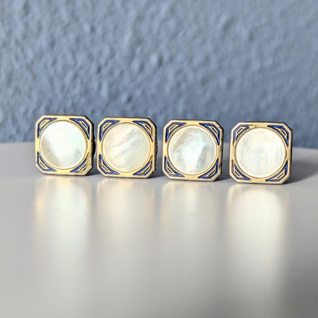 Vintage Baer & Wilde Cufflinks 1920s Art Deco Blue Enamel Cuff Links ...