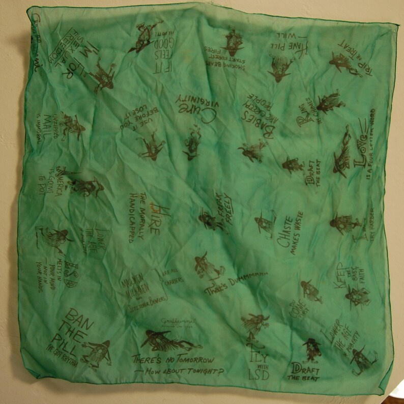 Vintage 1960s Counter Culture Novelty Scarf Hippie LSD Graffunni ...