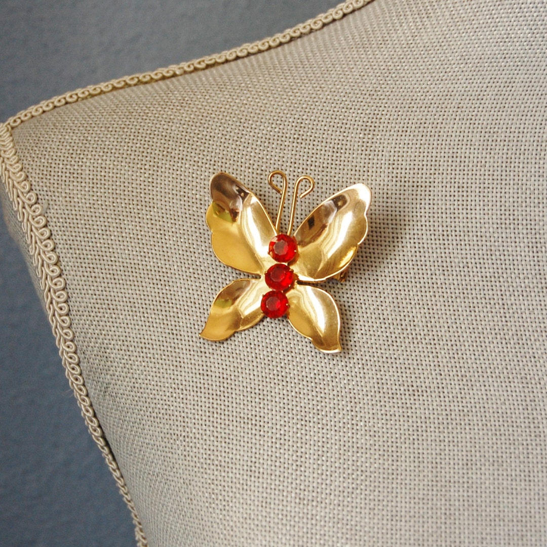 Vintage 1950s Coro Butterfly Brooch Red Jewels Rockabilly - Etsy France