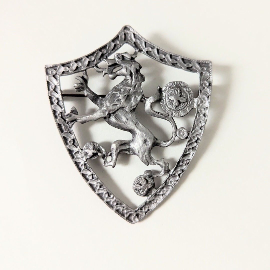 Vintage 1960s Lion Crest Shield Brooch Pewter Medieval Style - Etsy